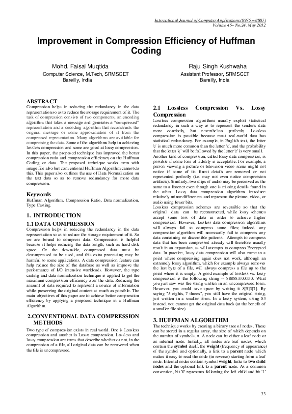 (PDF) Enhanced Huffman Coding for Efficient Compression