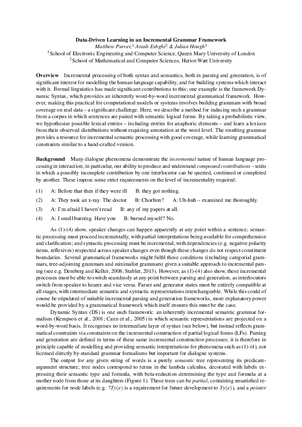 (PDF) Data-Driven Learning in an Incremental Grammar Framework