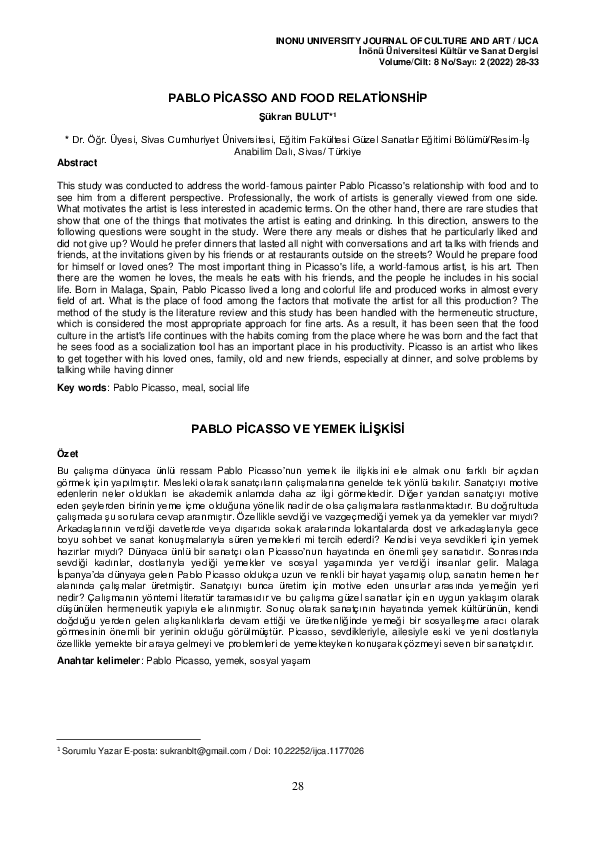 (PDF) PABLO PİCASSO AND FOOD RELATİONSHİP
