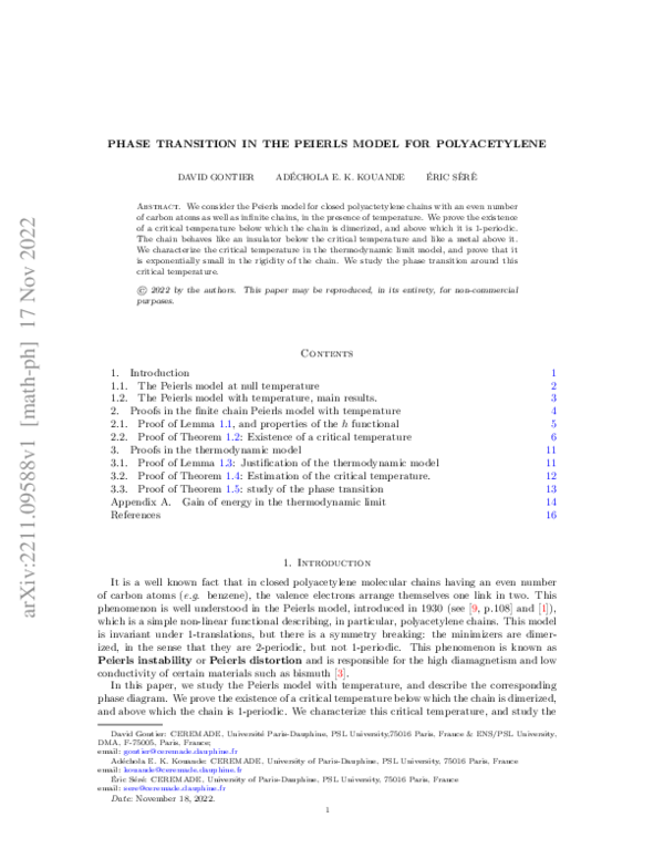 (PDF) Phase Transition In The Peierls Model For Polyacetylene