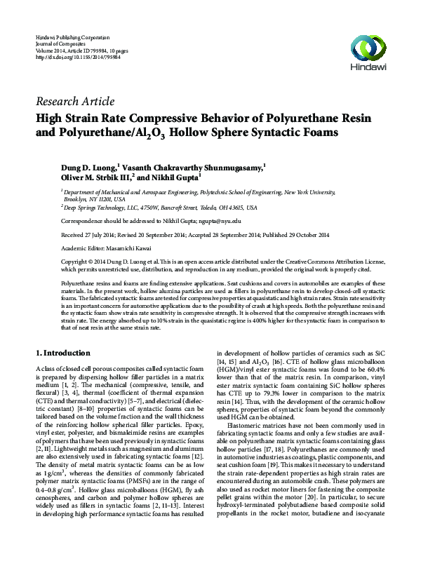 (PDF) High Strain Rate Compressive Behavior of Polyurethane Resin and ...