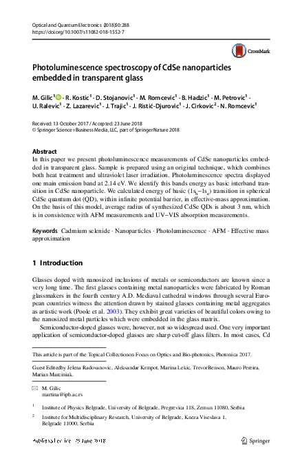 (PDF) Photoluminescence spectroscopy of CdSe nanoparticles embedded in ...