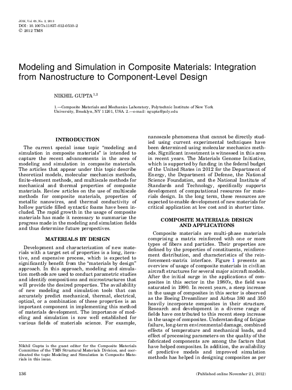 Pdf Modeling And Simulation In Composite Materials Integration From Nanostructure To