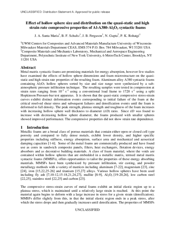 (PDF) Effect of Hollow Sphere Size and Distribution on the Quasi-Static ...