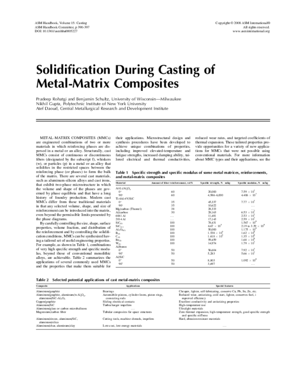 (PDF) Solidification During Casting of Metal-Matrix Composites