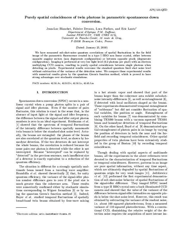 (PDF) Purely spatial coincidences of twin photons in parametric spontaneous down-conversion