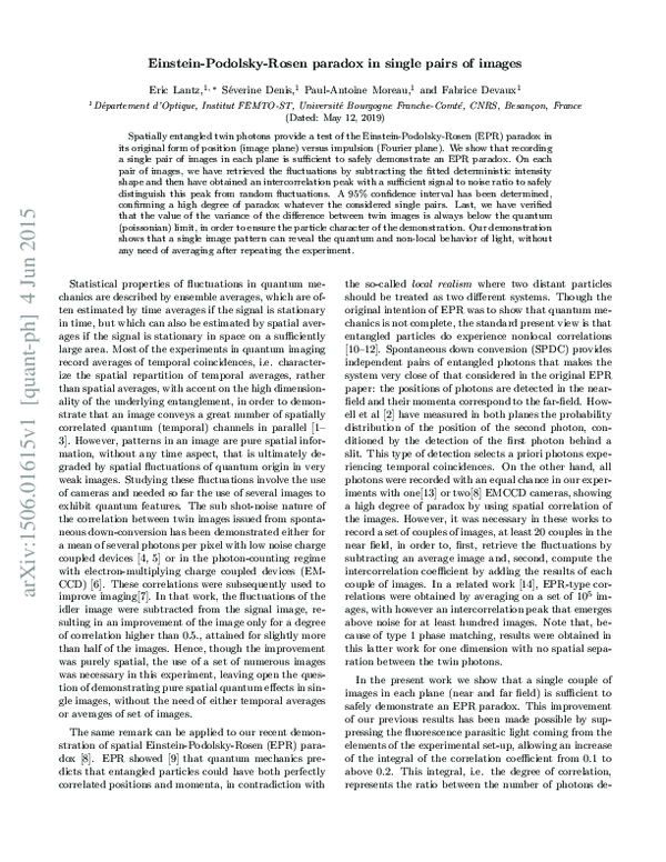 (PDF) Einstein-Podolsky-Rosen paradox in single pairs of images | Eric Lantz - Academia.edu