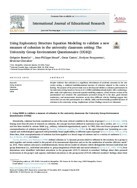 Pdf Using Exploratory Structure Equation Modeling To Validate A New
