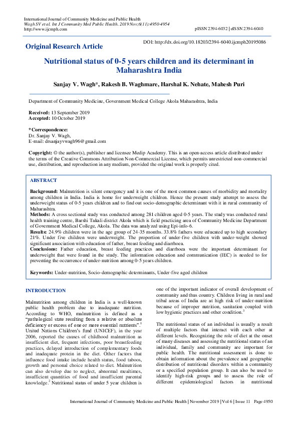 (PDF) Nutritional status of 0-5 years children and its determinant in ...