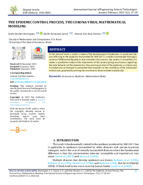 (PDF) THE EPIDEMIC CONTROL PROCESS, THE CORONA VIRUS, MATHEMATICAL MODELING