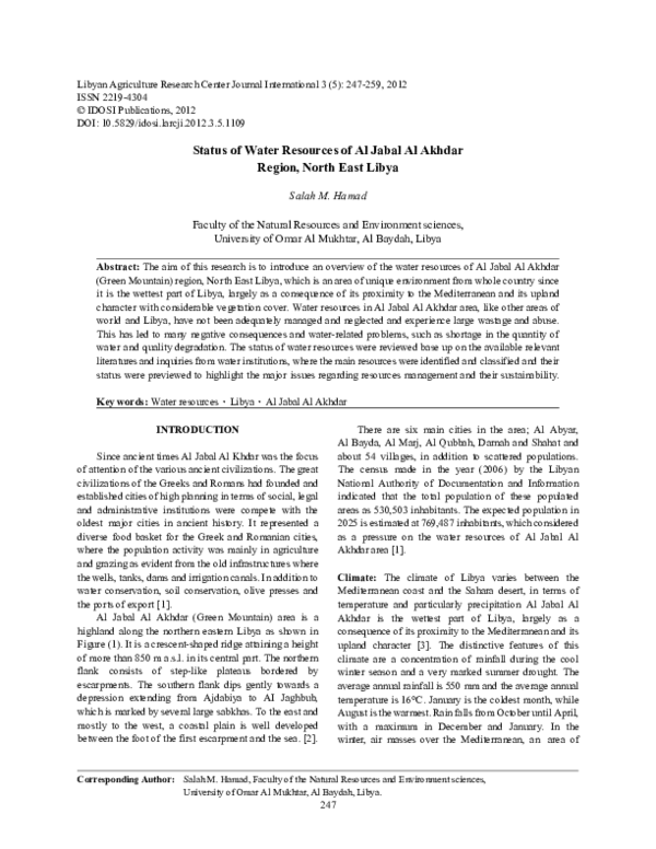 (PDF) Status of Water Resources of Al Jabal Al Akhdar Region, North ...