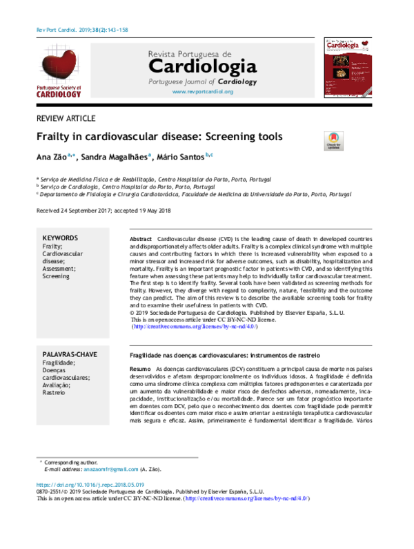 (PDF) Frailty in cardiovascular disease: Screening tools