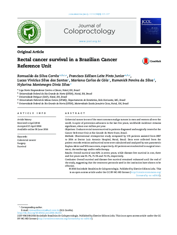 (PDF) Rectal cancer survival in a Brazilian Cancer Reference Unit