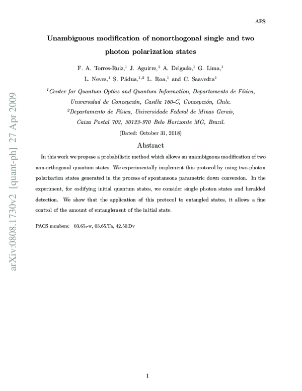 (PDF) Unambiguous modification of nonorthogonal single- and two-photon ...
