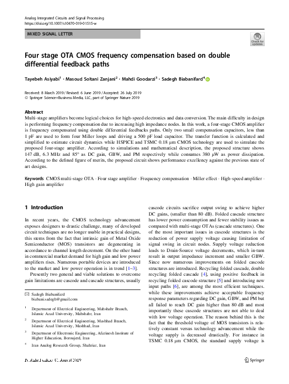 (PDF) Four stage OTA CMOS frequency compensation based on double ...