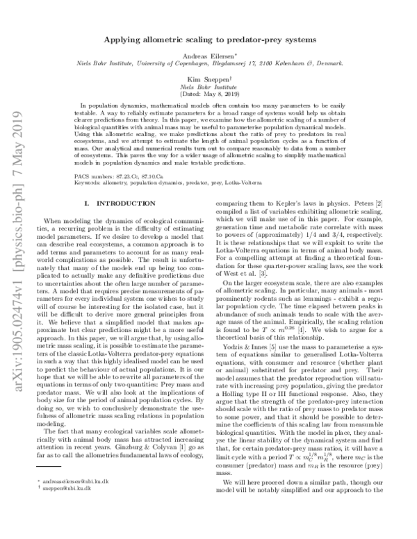 (PDF) Applying allometric scaling to predator-prey systems