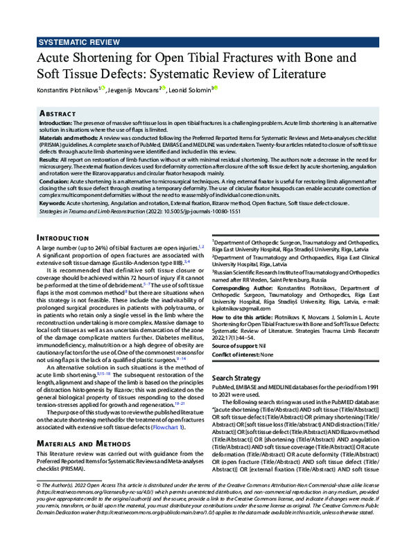 (PDF) Acute Shortening for Open Tibial Fractures with Bone and Soft ...