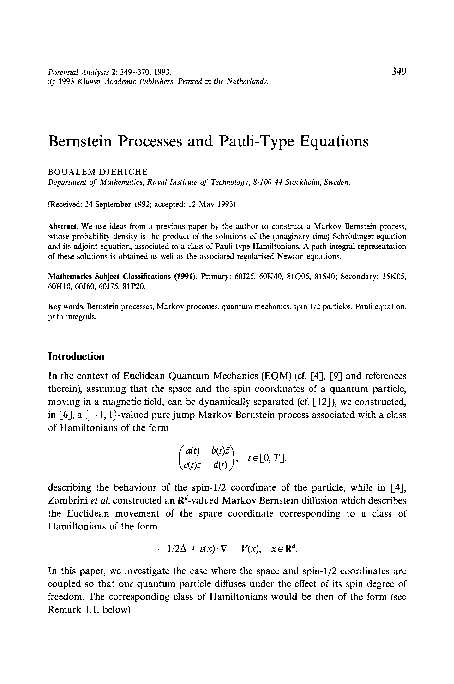 (PDF) Bernstein processes and Pauli-type equations | Boualem Djehiche ...