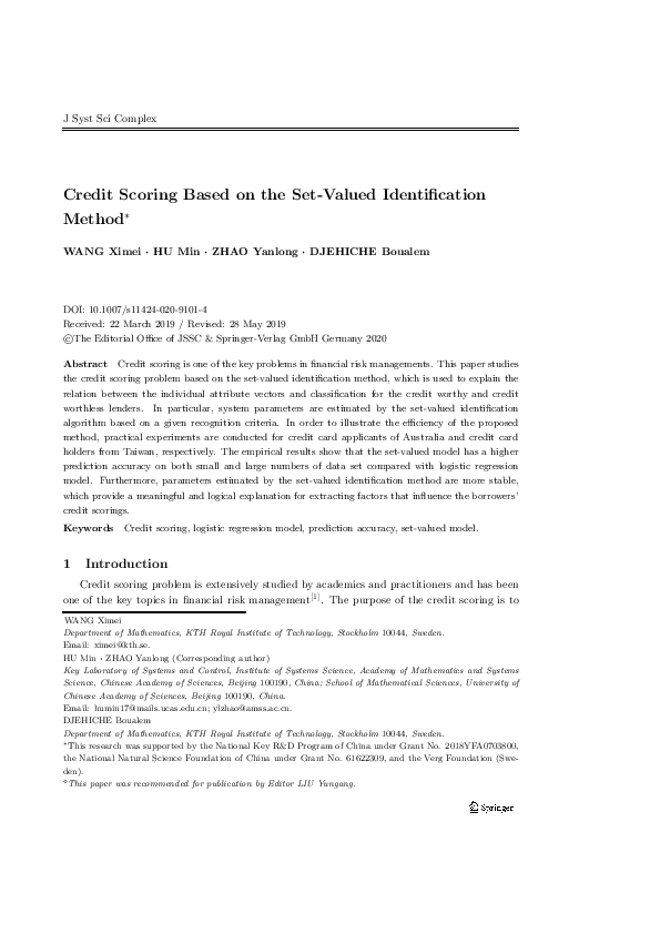 (PDF) Credit Scoring Based on the Set-Valued Identification Method