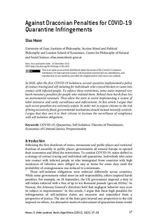 (PDF) Against Draconian Penalties for COVID-19 Quarantine Infringements ...