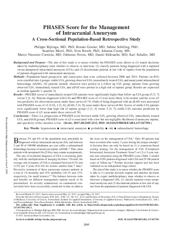 (PDF) PHASES Score for the Management of Intracranial Aneurysm