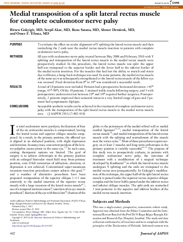 (PDF) Medial transposition of a split lateral rectus muscle for ...