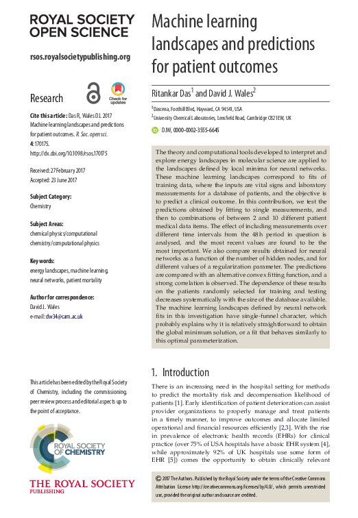 (PDF) Machine learning landscapes and predictions for patient outcomes