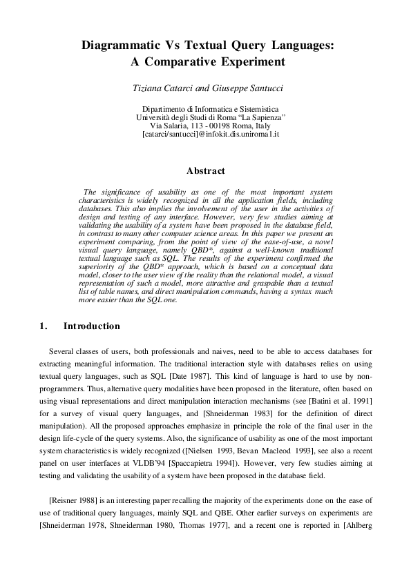 (PDF) Diagrammatic Vs Textual Query Languages: A Comparative Experiment