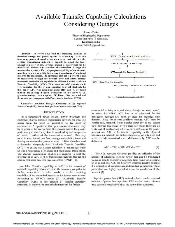 (PDF) Available Transfer Capability Calculations Considering Outages