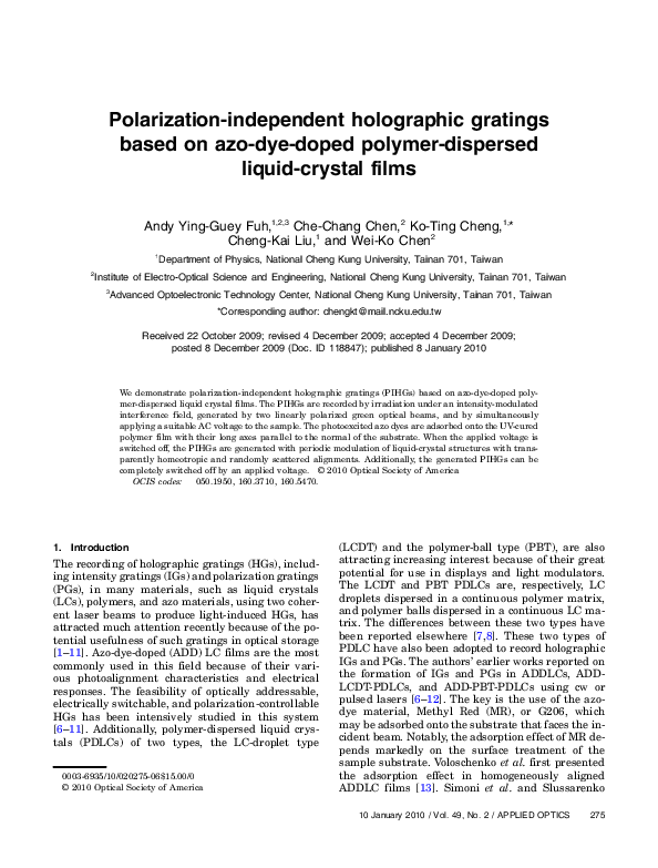 (PDF) Polarization-independent holographic gratings based on azo-dye ...