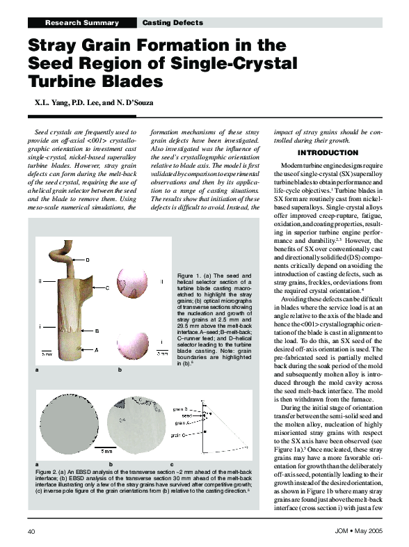 (PDF) Stray grain formation in the seed region of single-crystal ...