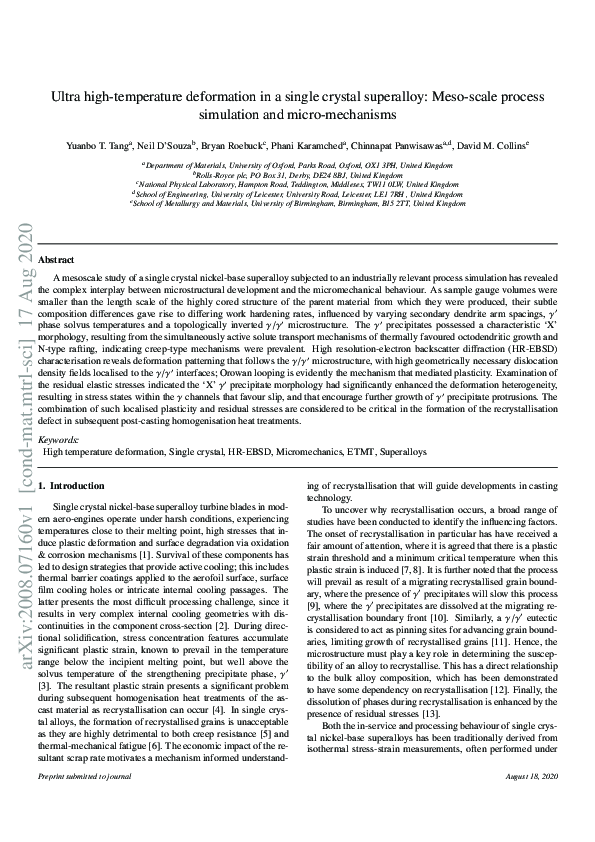 Pdf Ultra High Temperature Deformation In A Single Crystal Superalloy Meso Scale Process