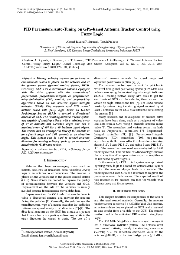 Pdf Pid Parameters Auto Tuning On Gps Based Antenna Tracker Control Using Fuzzy Logic
