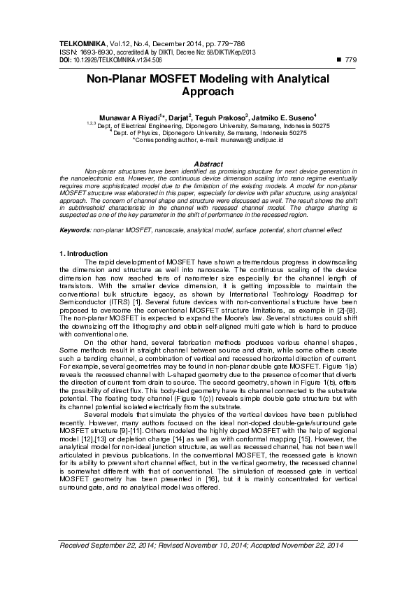 (PDF) Non-Planar MOSFET Modeling with Analytical Approach | Teguh ... (PDF) Non-Planar MOSFET Modeling with Analytical Approach | Teguh ...