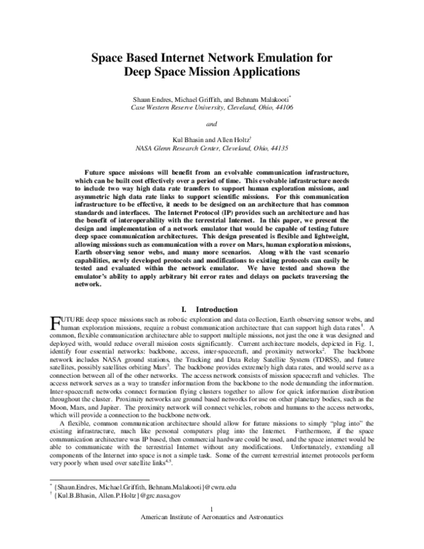 (PDF) Space Based Internet Network Emulation for Deep Space Mission Applications