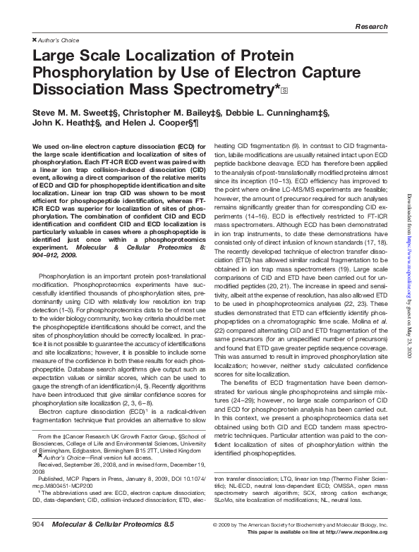 (PDF) Large Scale Localization of Protein Phosphorylation by Use of Electron Capture ...