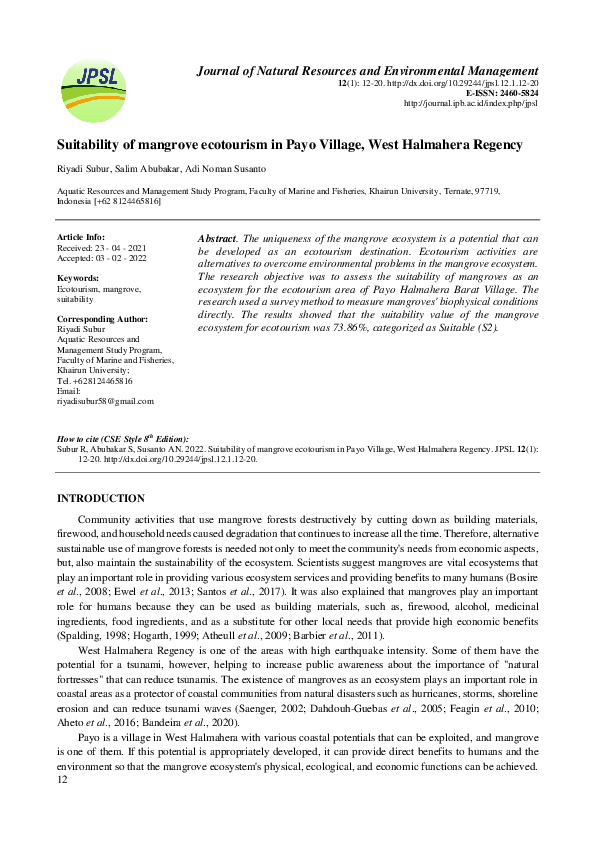 (PDF) Suitability of mangrove ecotourism in Payo Village, West ...