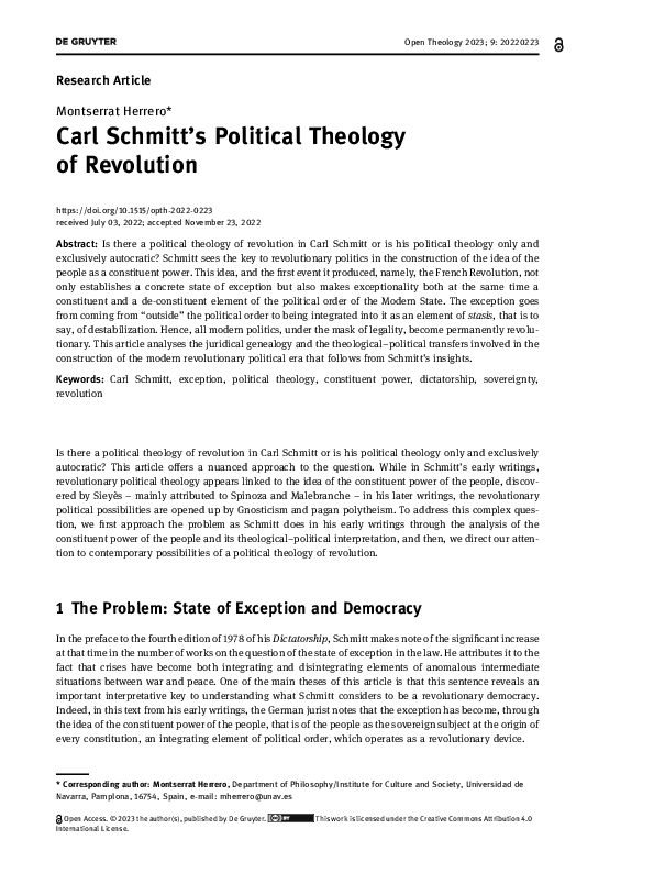 (PDF) Carl Schmitt's Political Theology of Revolution