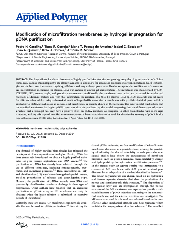 (PDF) Modification of microfiltration membranes by hydrogel ...