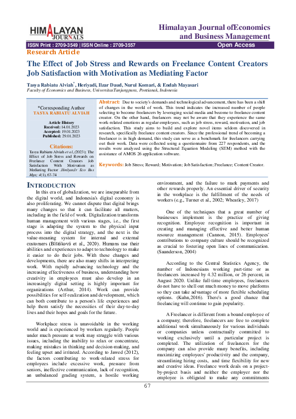 (PDF) The Effect of Job Stress and Rewards on Freelance Content ...