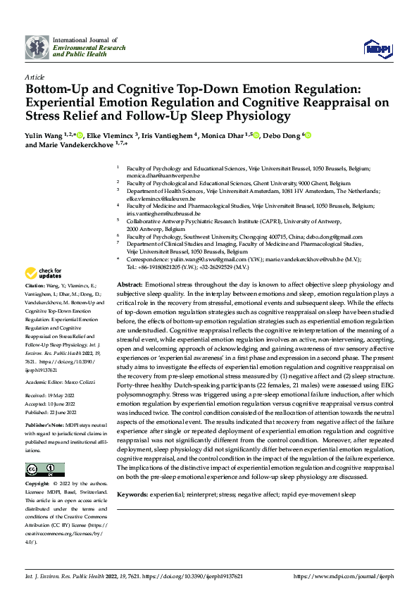 (PDF) Bottom-Up and Cognitive Top-Down Emotion Regulation: Experiential ...