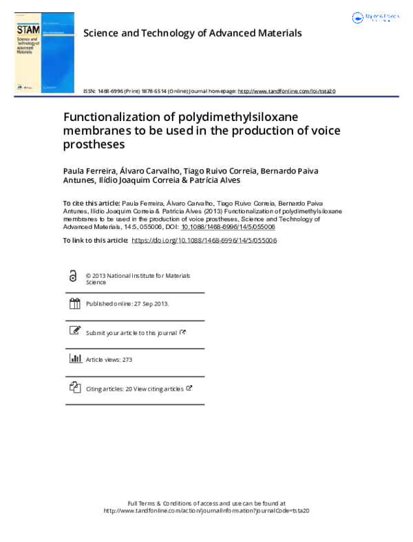 (PDF) Functionalization of polydimethylsiloxane membranes to be used in ...