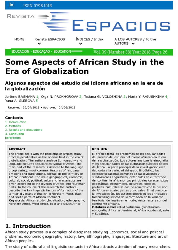 (PDF) Some Aspects of African Study in the Era of Globalization