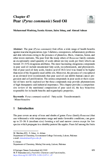(PDF) Pear (Pyrus communis) Seed Oil