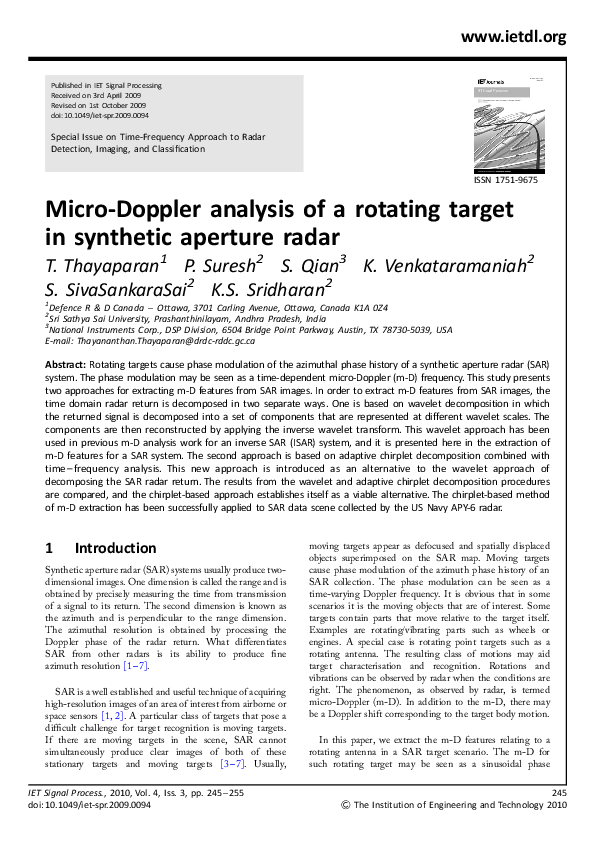 (PDF) Micro-Doppler analysis of a rotating target in synthetic aperture ... (PDF) Micro-Doppler analysis of a rotating target in synthetic aperture ...