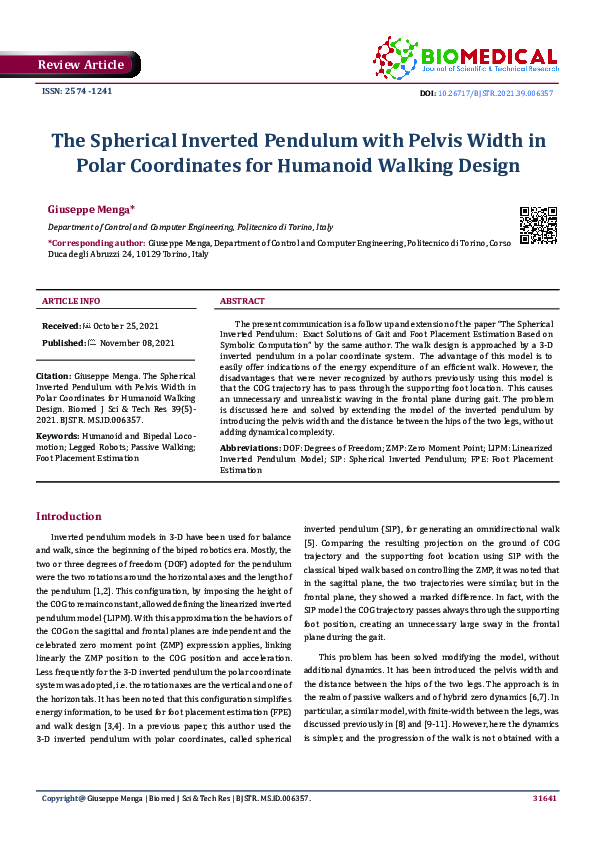 (PDF) The Spherical Inverted Pendulum with Pelvis Width in Polar ...