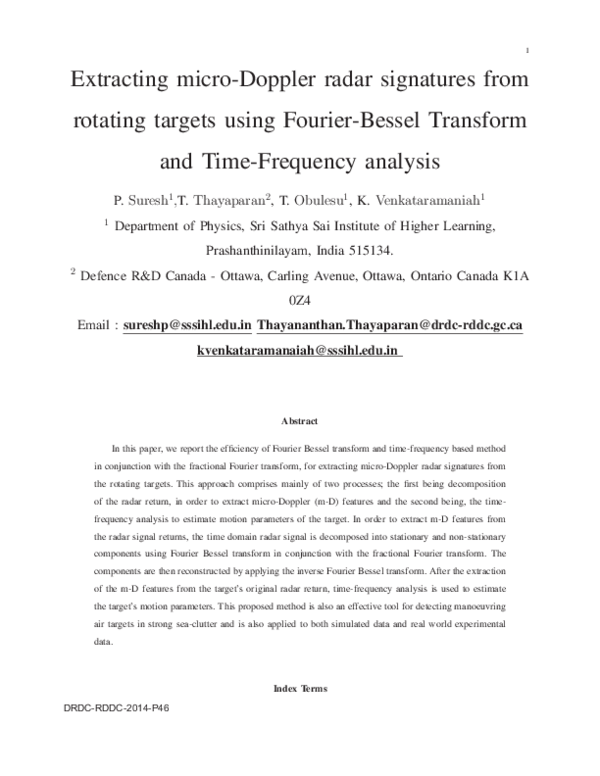 Pdf Extracting Micro Doppler Radar Signatures From Rotating Targets Using Fourier Bessel