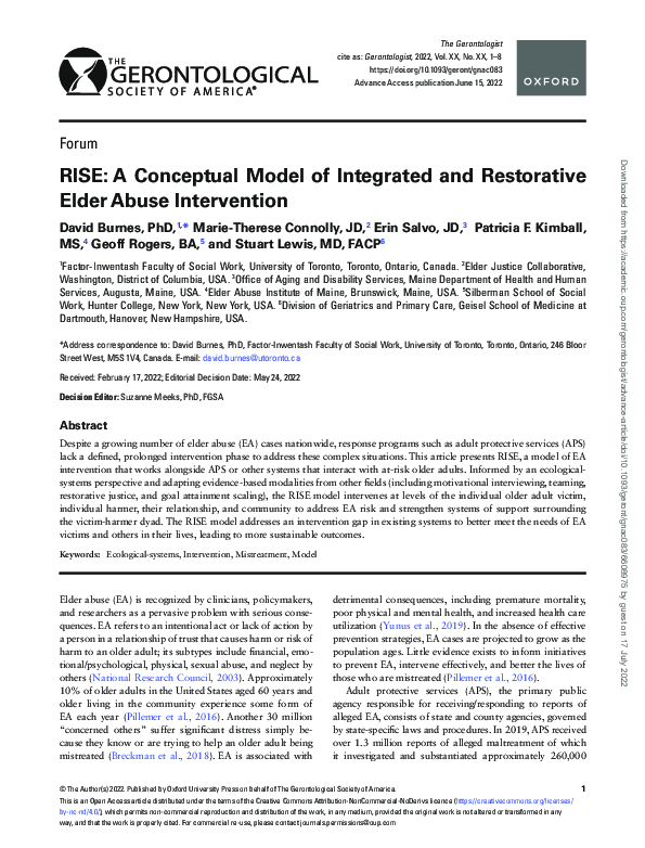 (PDF) RISE: A Conceptual Model of Integrated and Restorative Elder ...
