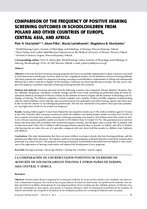 (PDF) Comparison of the frequency of positive hearing screening ...