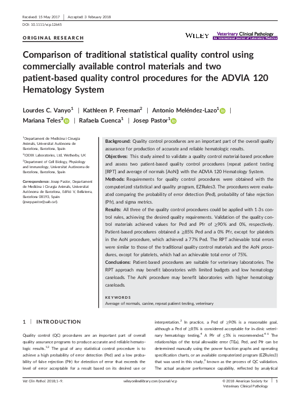 (PDF) Comparison of traditional statistical quality control using ...